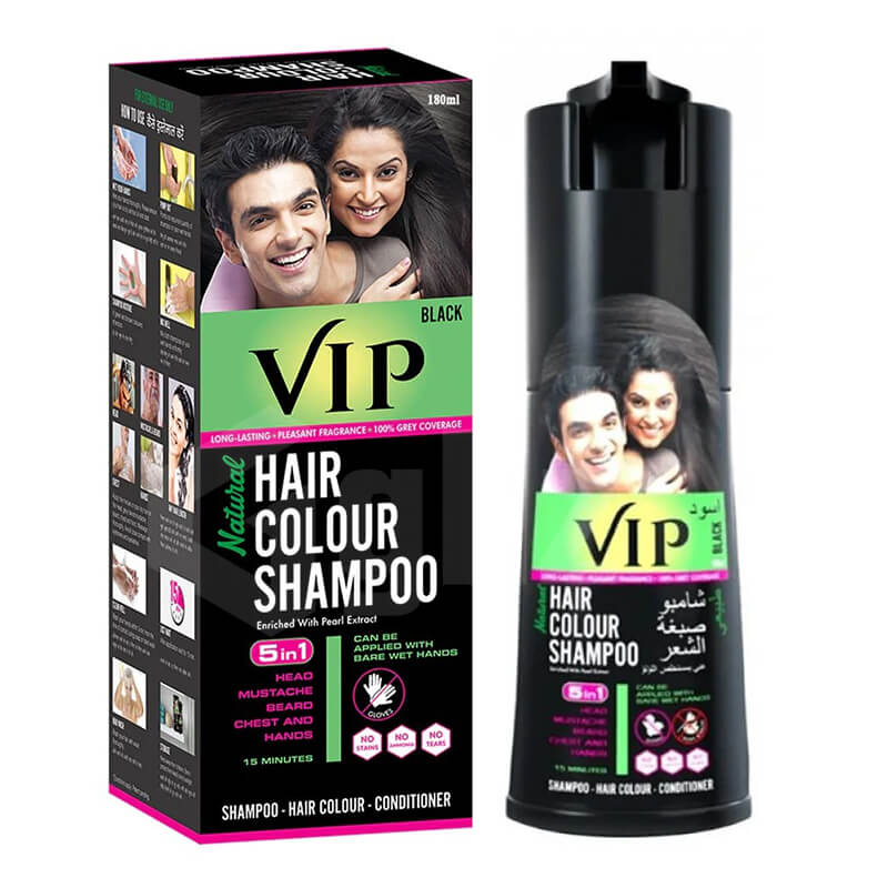 VIP 5 in 1 VIP Black Shampoo Hair Color 180ml - Gliz.lk
