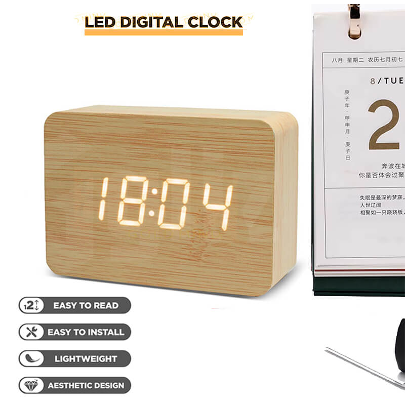Clock Wooden Style Digital LED Clock-Light Wood Color - Gliz.lk