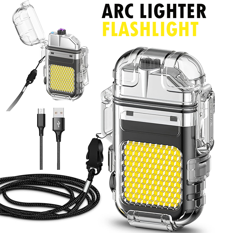 Waterproof Electric Lighter Flash Light Dual Arc Plasma Lighters 3 ...